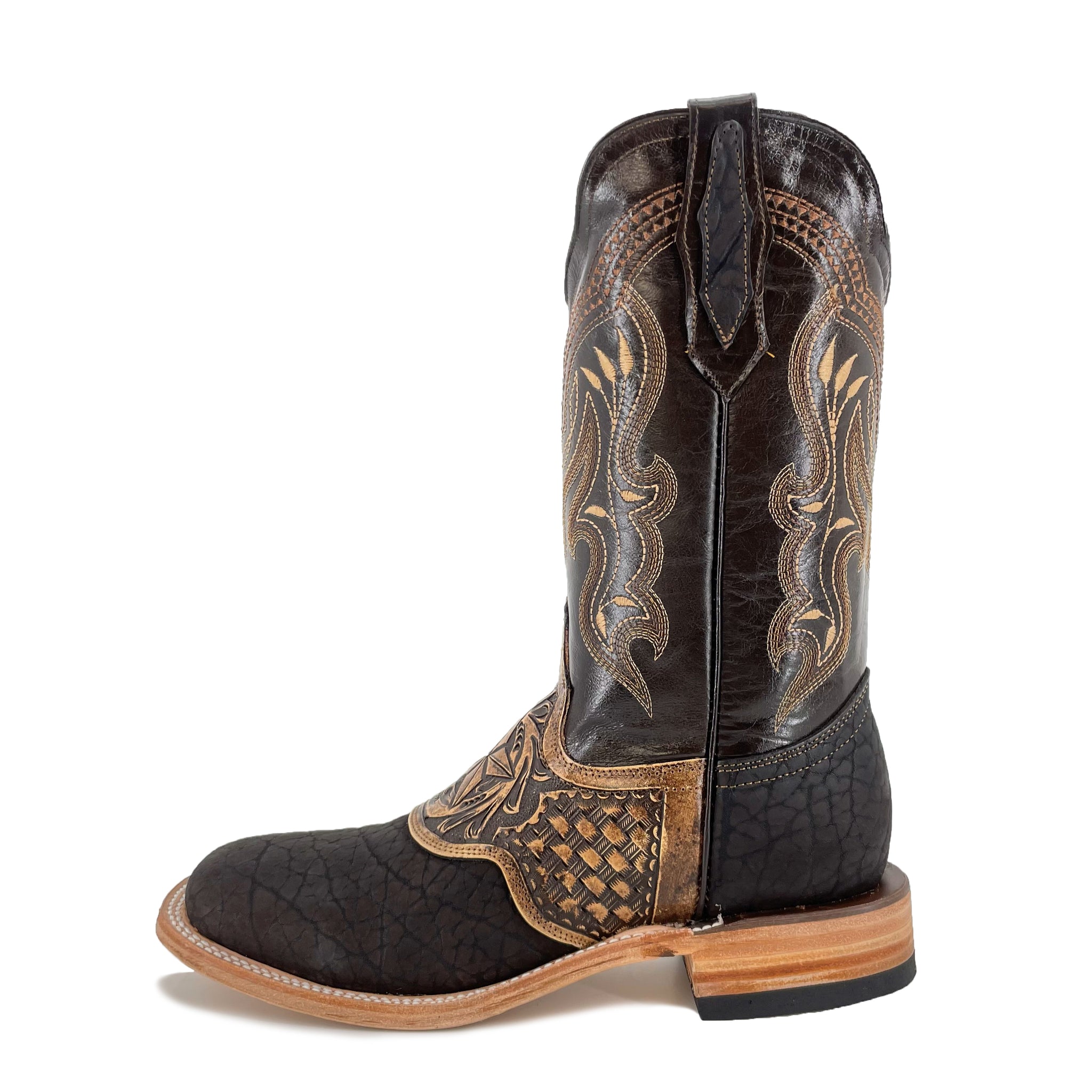 Men's Bulldog Hand Tooled Boots- Bull Neck Brown – Roman Boots TX RB