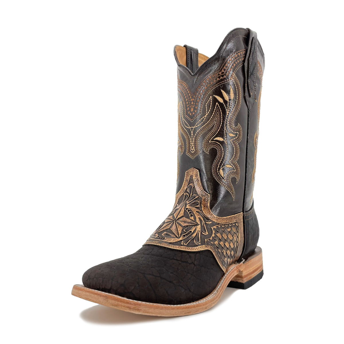 Men's Bulldog Hand Tooled Boots- Bull Neck Brown – Roman Boots TX RB