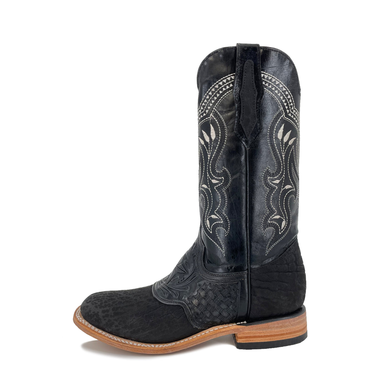 Men's Bulldog Hand Tooled Boots - Bull Neck Black – Roman Boots TX RB