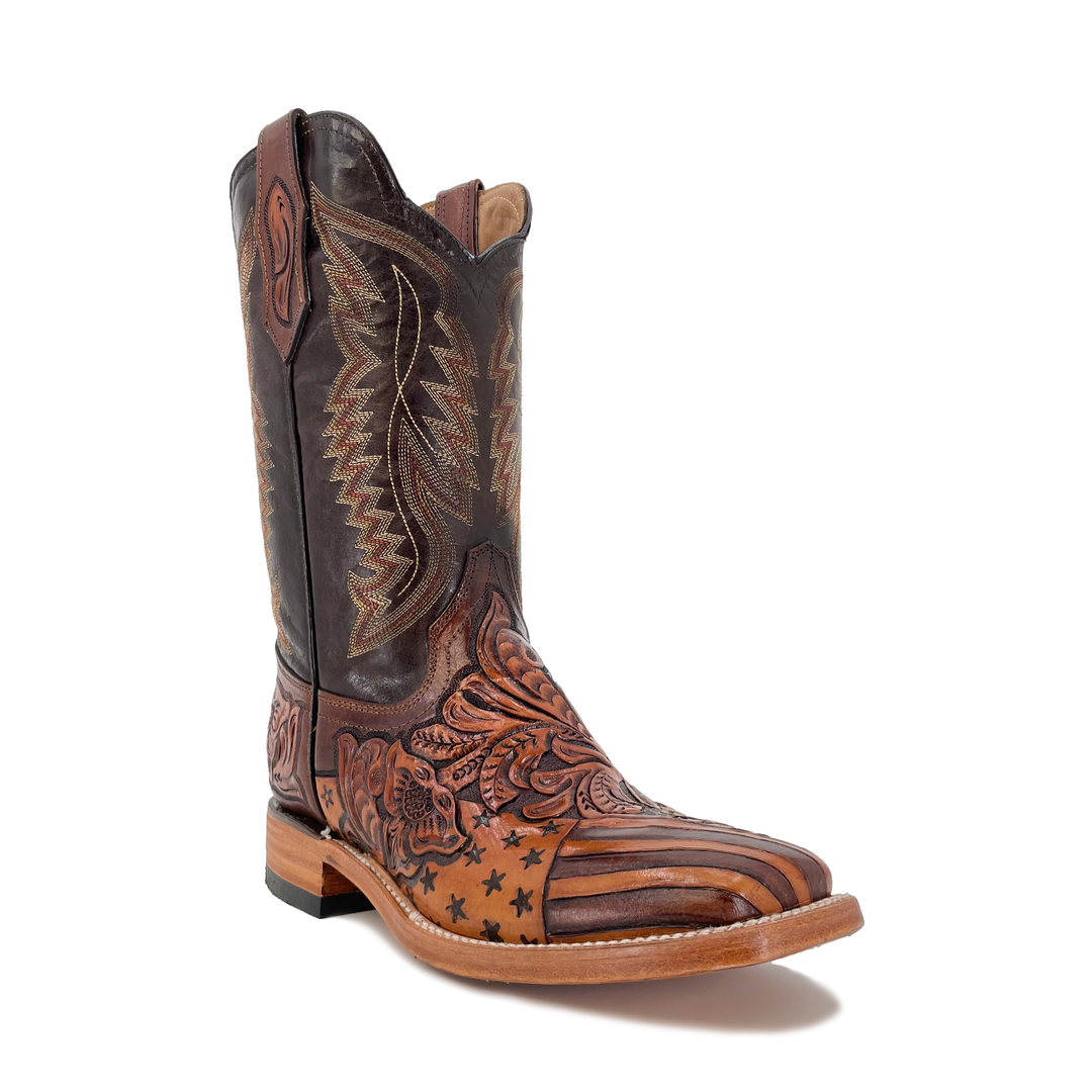Men's Bulldog Hand Tooled Boots - American Flag w/ Bald Eagle – Roman ...