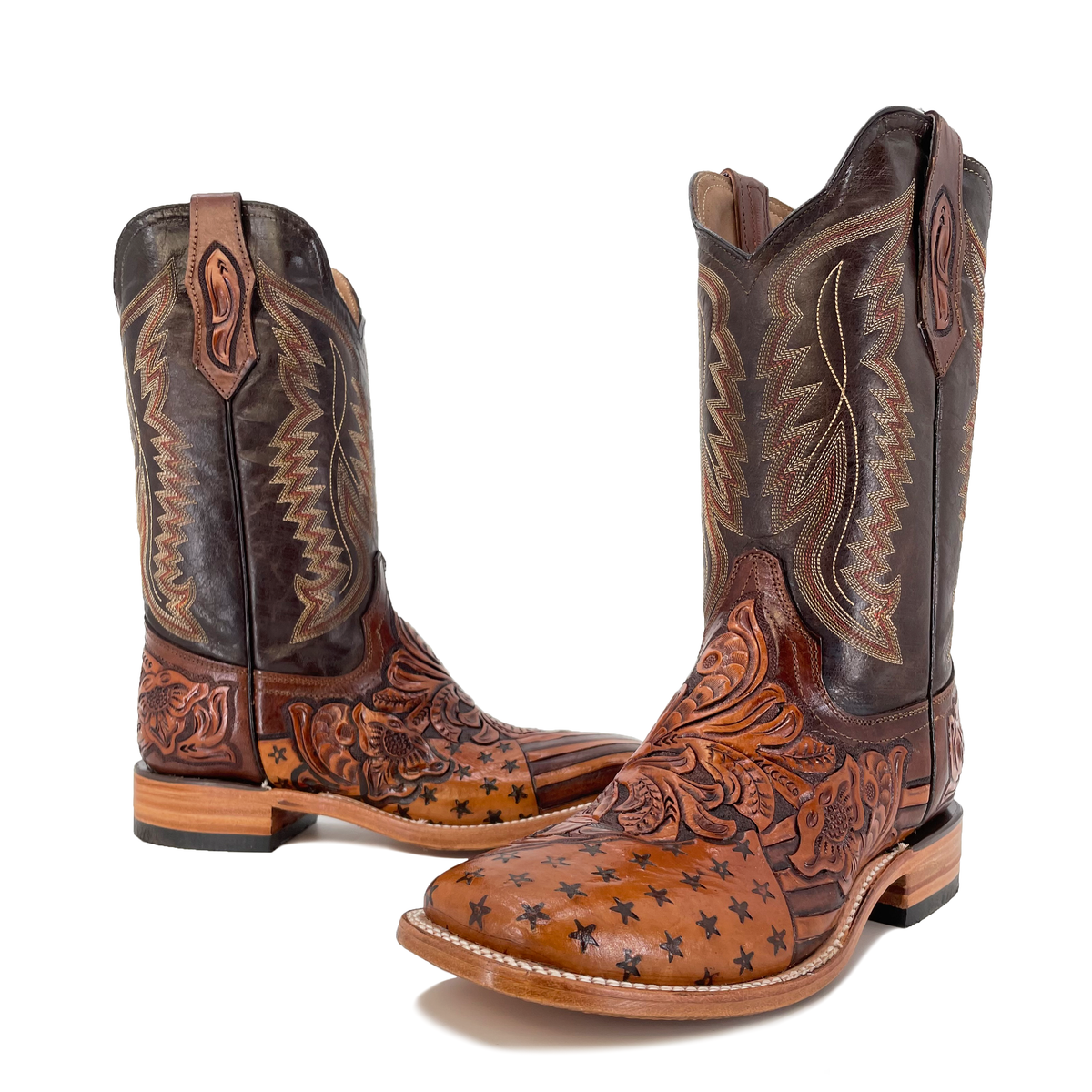 Men's Bulldog Hand Tooled Boots - American Flag w/ Bald Eagle – Roman ...