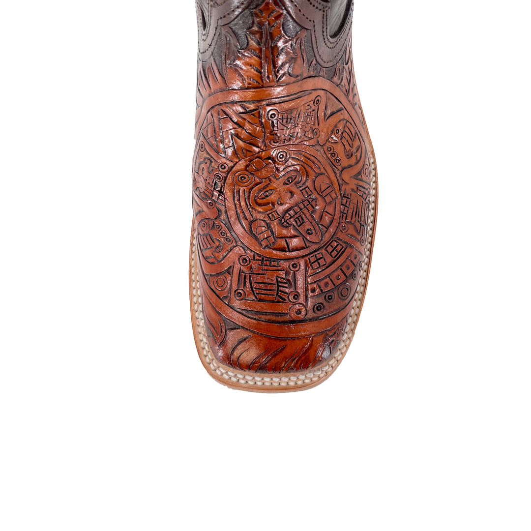 Men's Bulldog Hand Tooled Boots - Aztec Calendar Bitone – Roman Boots TX RB