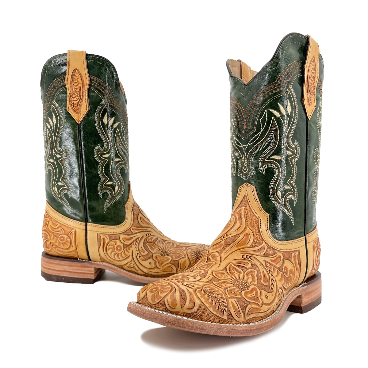 Men Bulldog Hand Tooled Boot - Floral Natural – Roman Boots TX RB