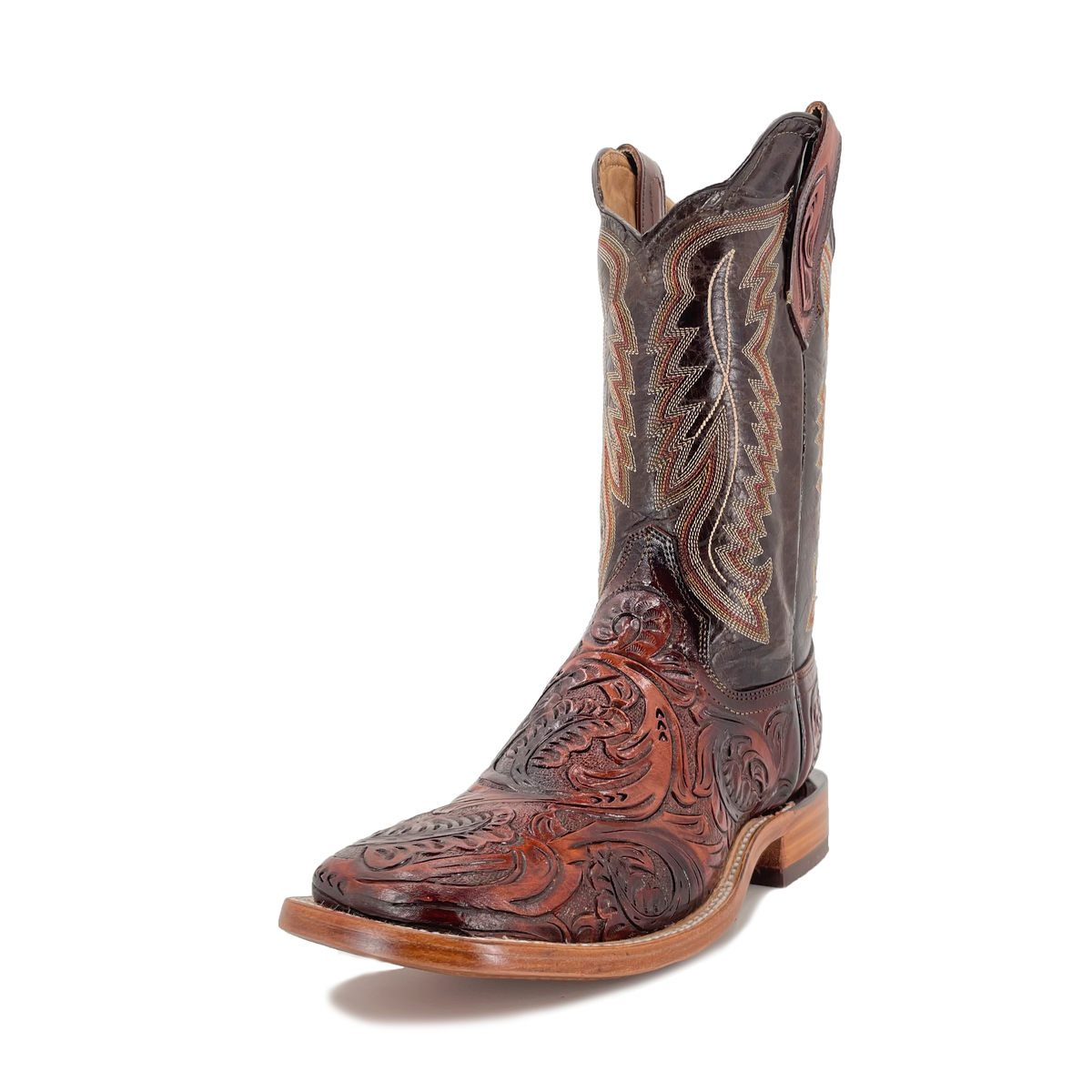 Men Bulldog Hand Tooled Boots - Old Leaf Cognac – Roman Boots TX RB
