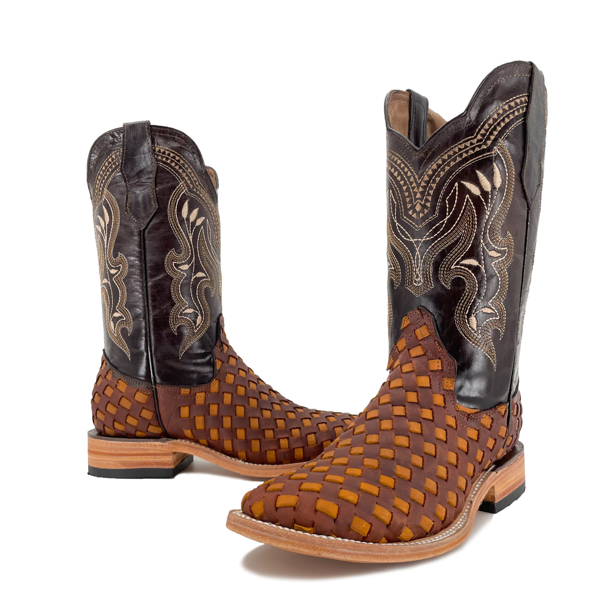 Men Bulldog Woven Boot - Cognac & Honey – Roman Boots TX RB