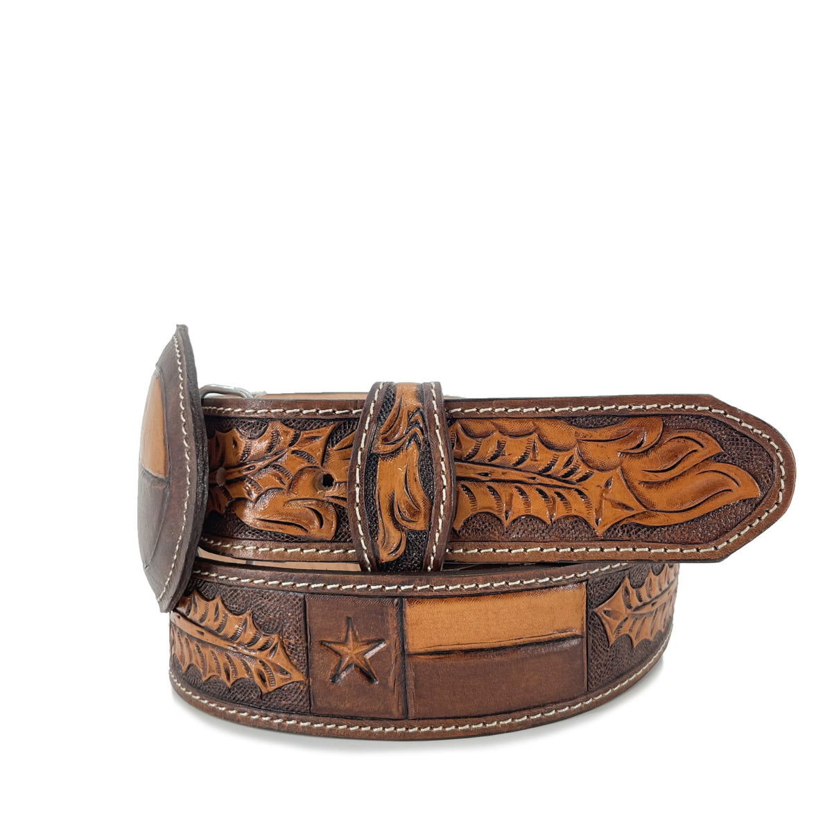 Men's Hand Tooled Belt - Texas Flag Bitone – Roman Boots TX RB