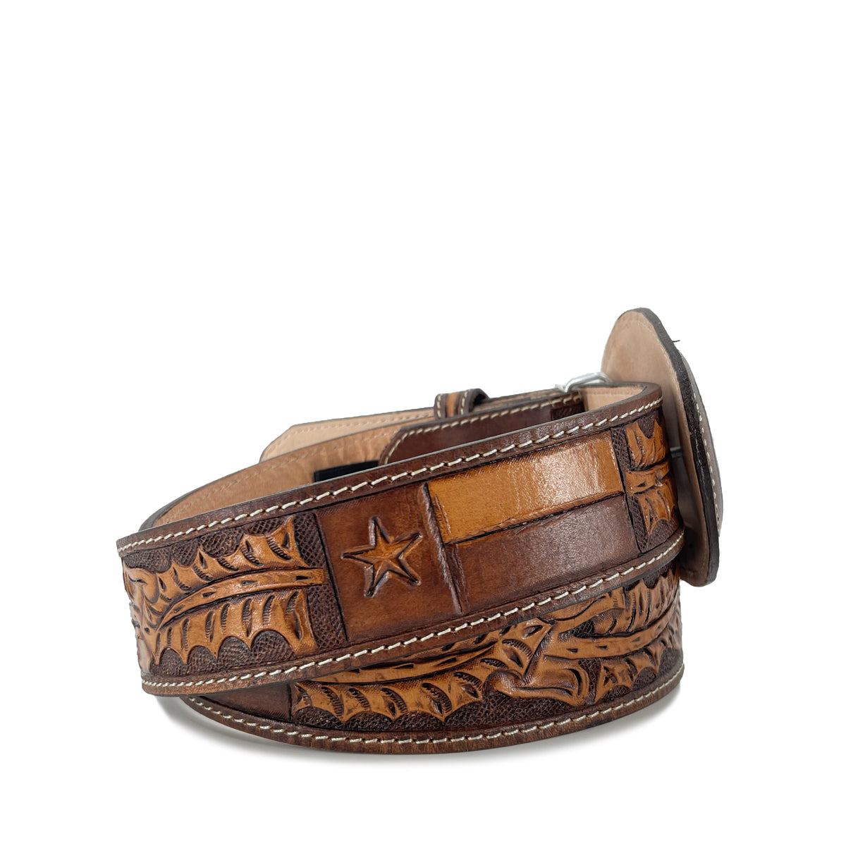 Men's Hand Tooled Belt - Texas Flag Bitone – Roman Boots TX RB